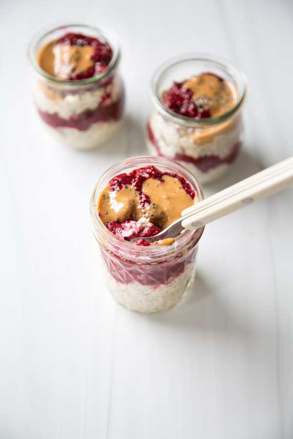 Peanut Butter & Jelly Overnight Oats with Almond Milk - Feed Me Phoebe